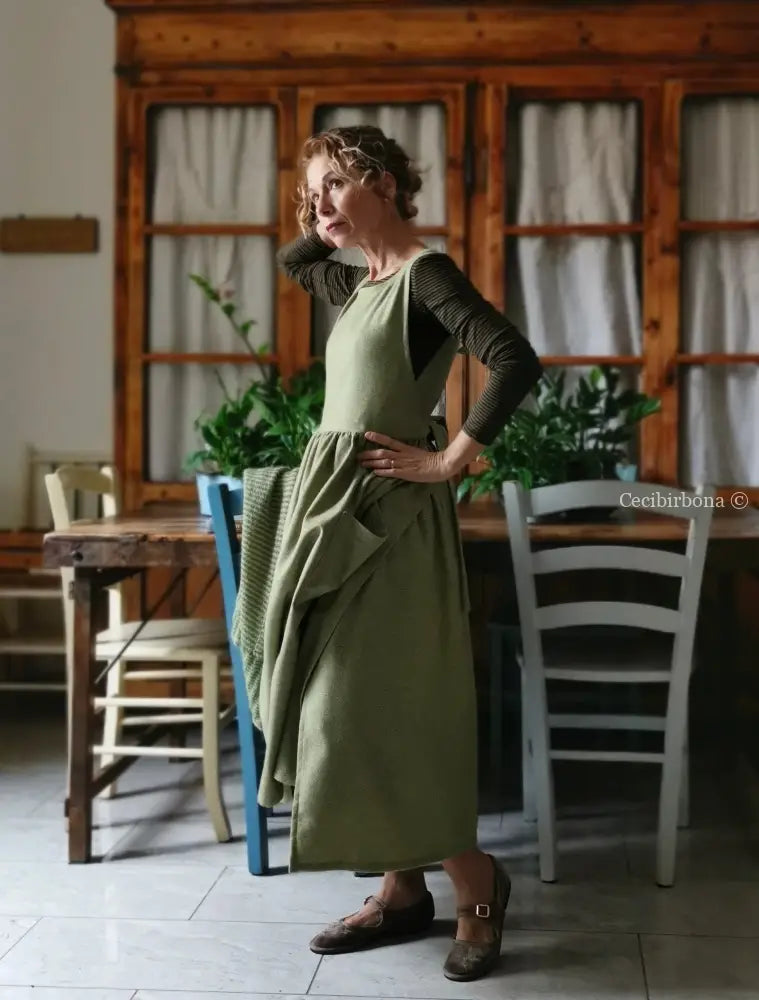 Green and hazelnut tweed apron (Ref. 369) – Cecibirbona
